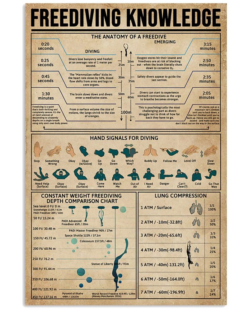 Freediving Poster Freediving knowledge-PNG DIGITAL DOWNLOAD for ...